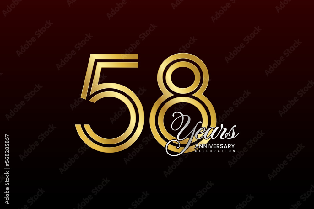 58th anniversary logo design with double line. Gold color numbers with ...