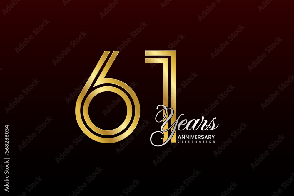 61th anniversary logo design with double line. Gold color numbers with ...