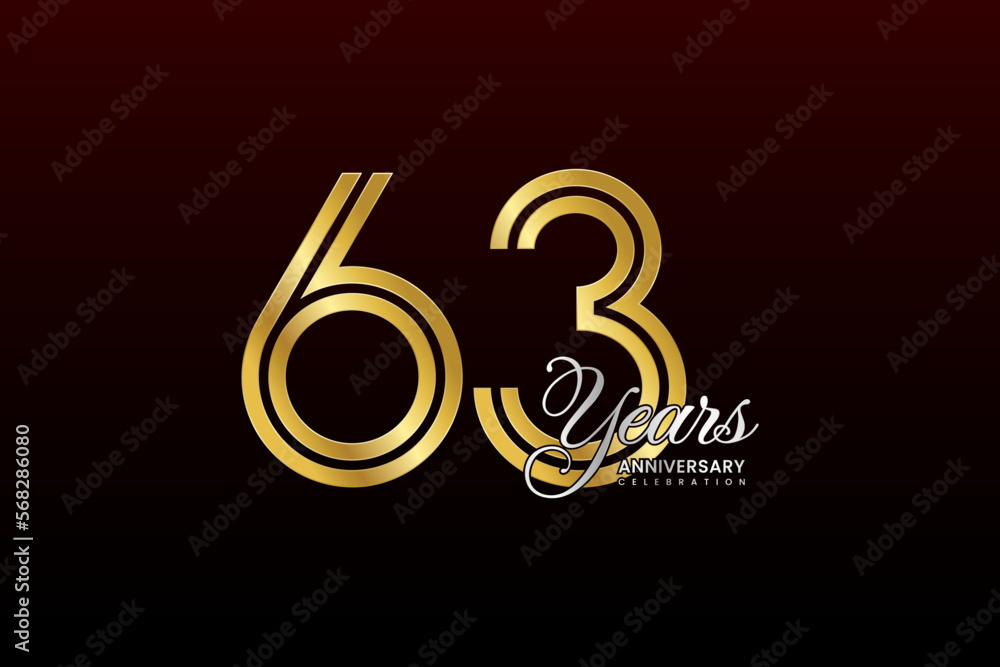 63th anniversary logo design with double line. Gold color numbers with ...