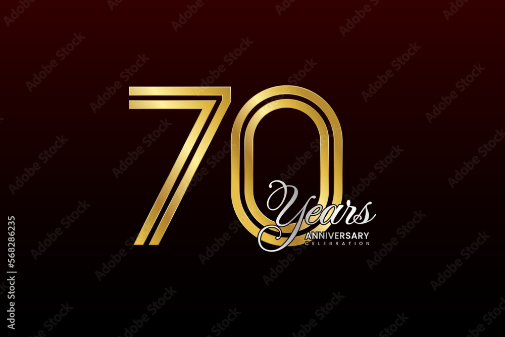 70th anniversary logo design with double line. Gold color numbers with ...