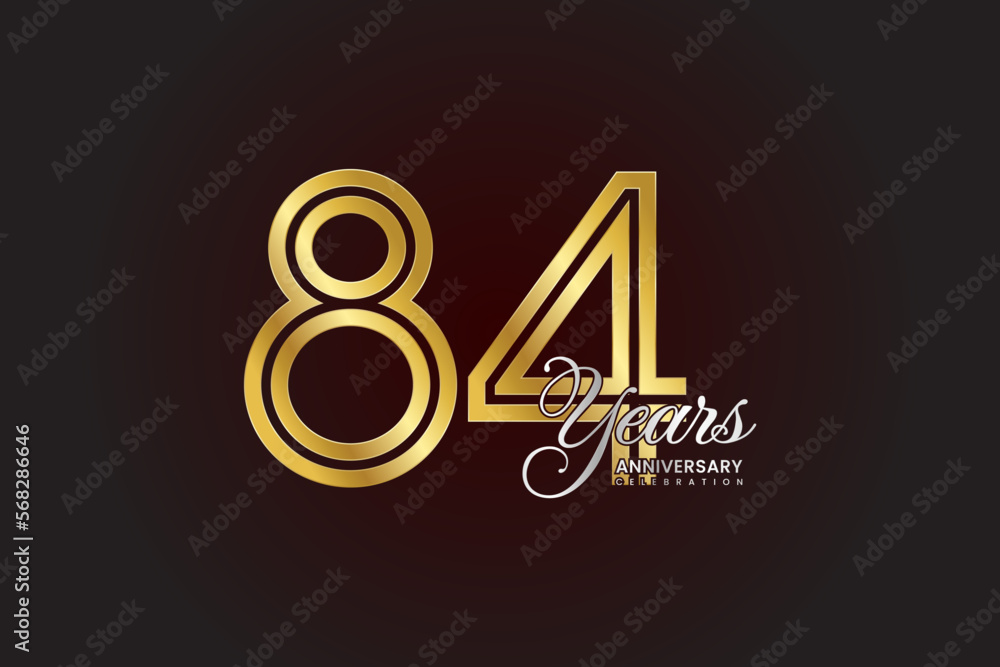 84th anniversary logo design with double line. Gold color numbers with ...