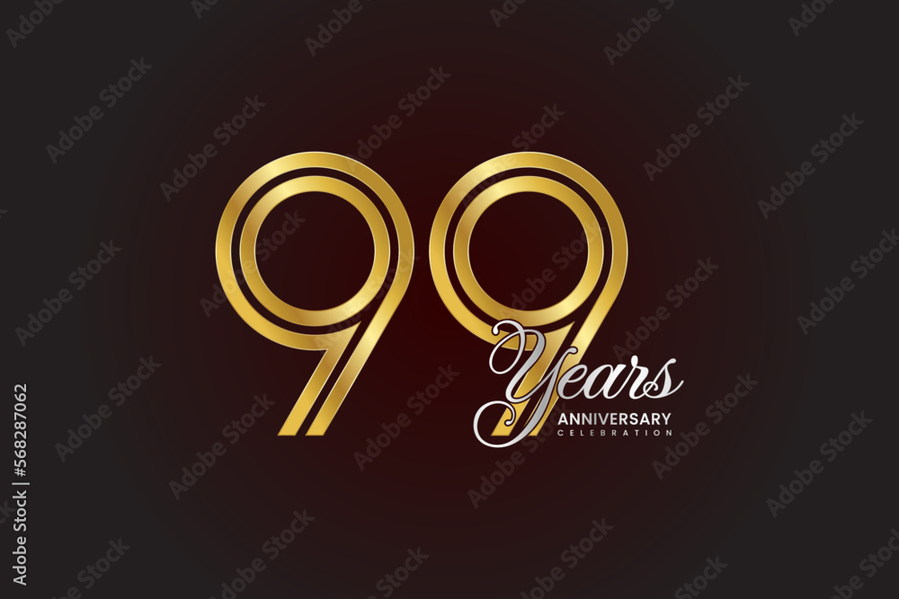 99th anniversary logo design with double line. Gold color numbers with ...