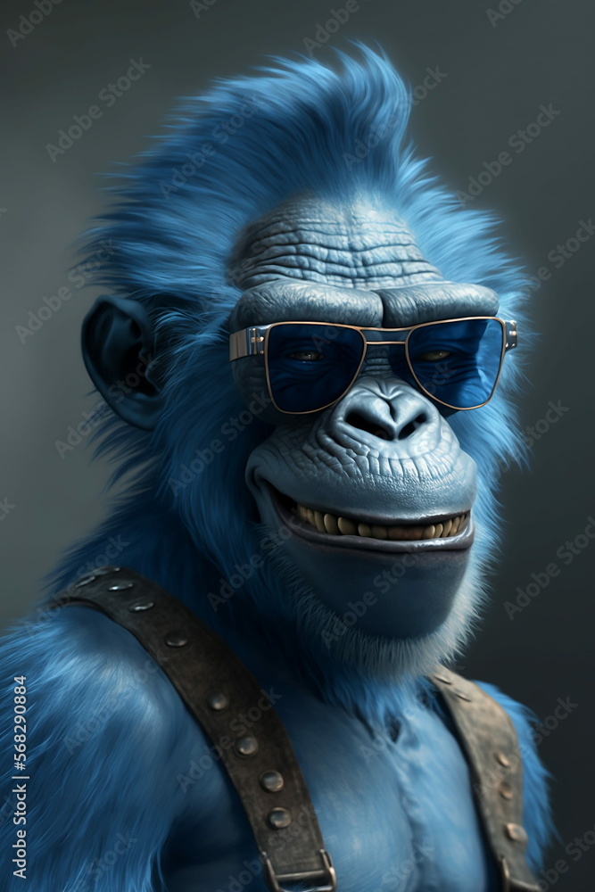 Blue apes full body, details, illustration, sunglass, smile teeth, 8k ...