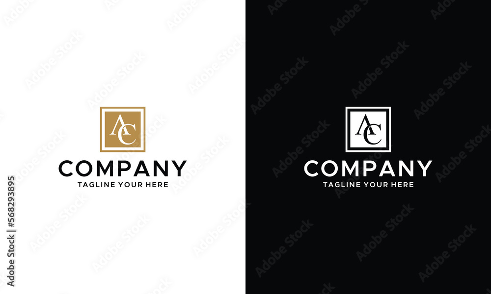 luxury letter a c monogram serif logo design on a black and white ...