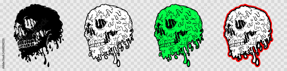 Creepy slime skull illustration. Dripping Skull in gothic design. T ...