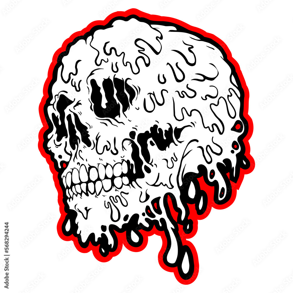 Creepy slime skull illustration. Dripping Skull in gothic design. T ...