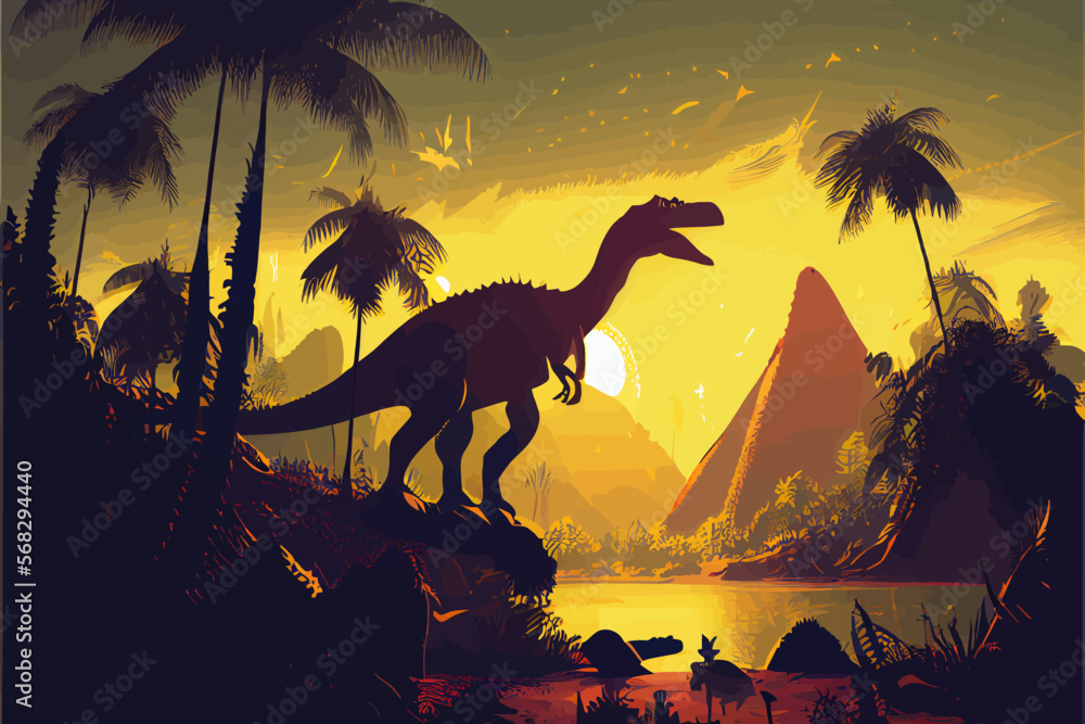Dinosaur background Abstract landscape illustration vector graphic ...
