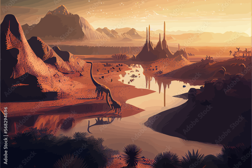 Dinosaur background Abstract landscape illustration vector graphic ...