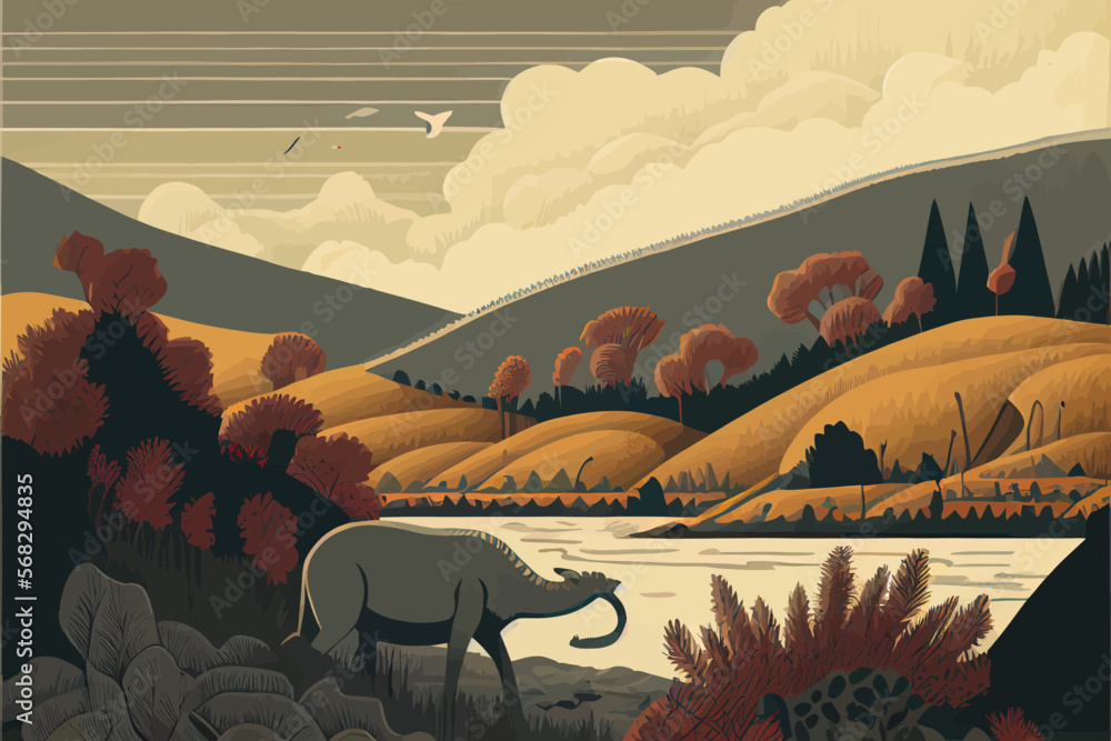 Dinosaur background Abstract landscape illustration vector graphic ...