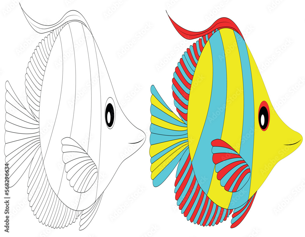 Angelfish line art Vector illustration. cute illustration of a ...