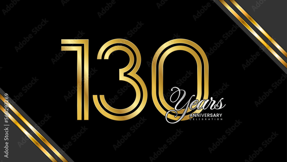 130th anniversary logo design with double line. Gold color numbers with silver text. Logo Vector ...