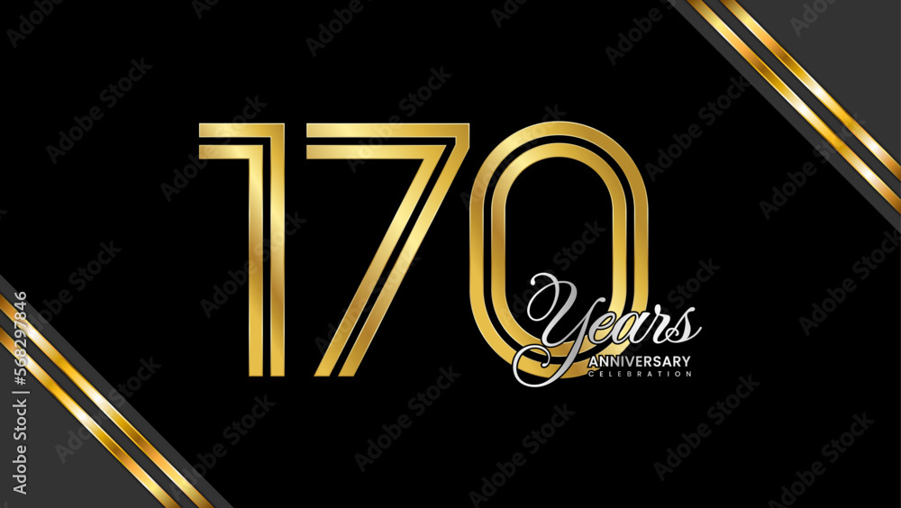 170th anniversary logo design with double line. Gold color numbers with ...