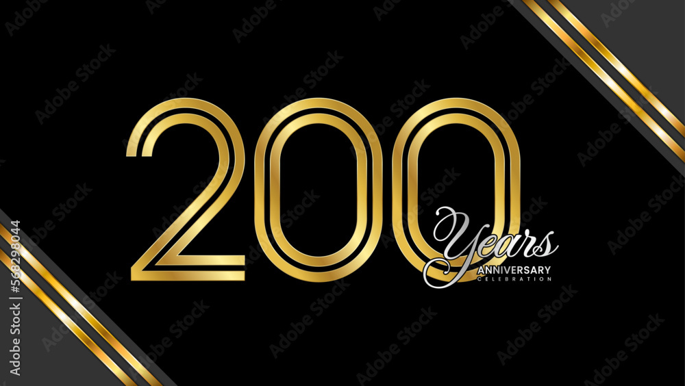 200th anniversary logo design with double line. Gold color numbers with ...