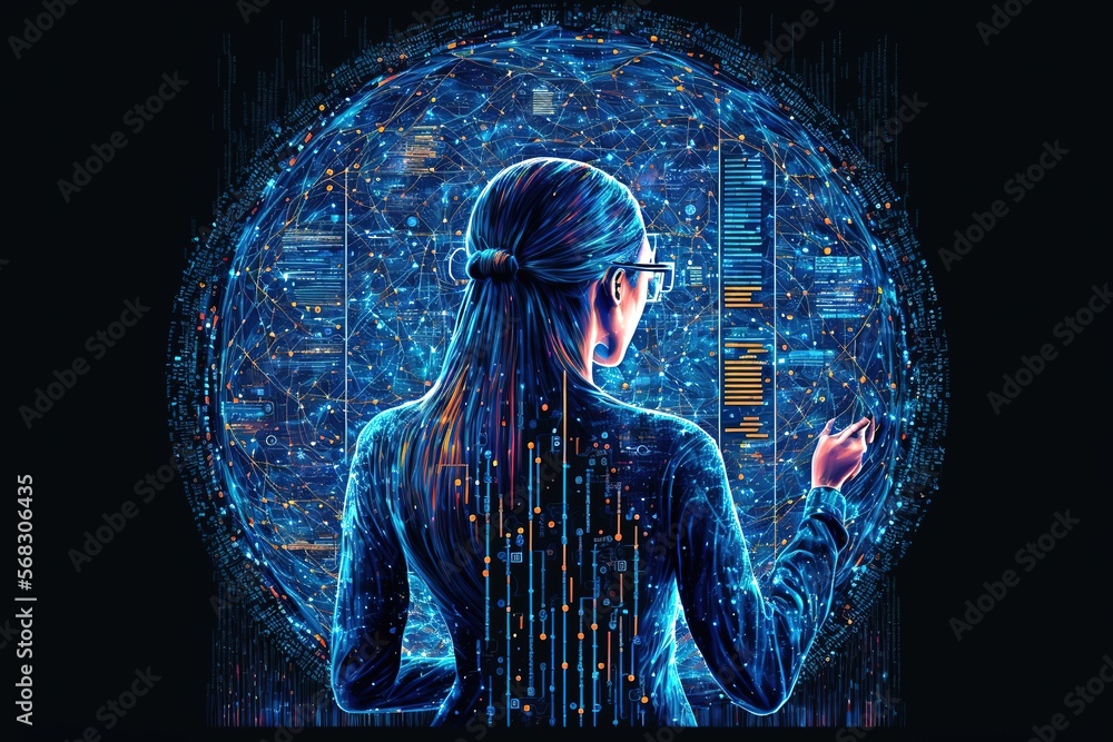 Big data technology and data science. Data scientist querying ...