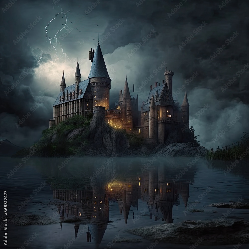 Ancient castle with atmospheric weather digital art (created with ...