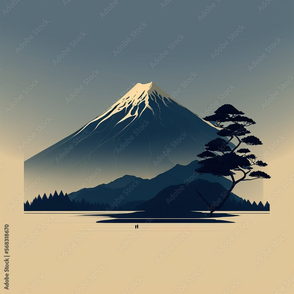 Minimalist representation of Mount Fuji, Japan Stock Illustration ...
