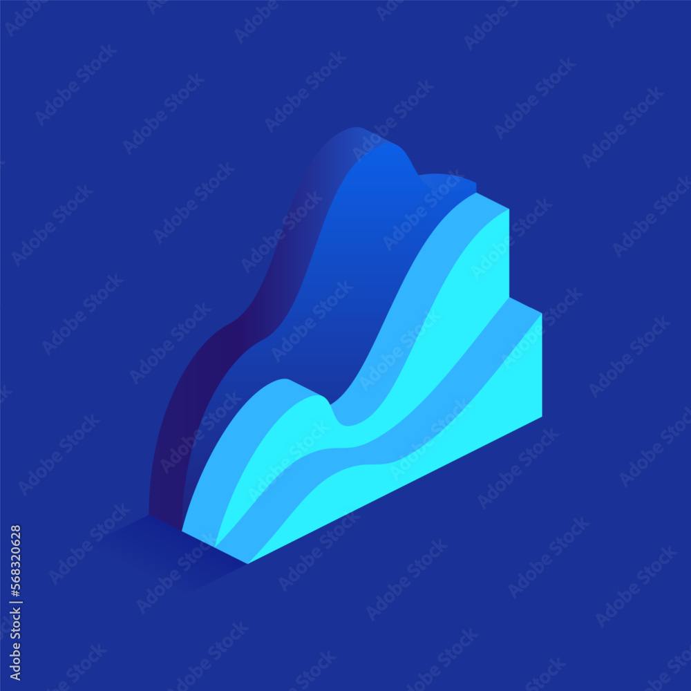 Blue curve chart icon in isometric view. Wave form business graph, data ...