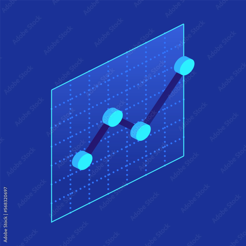 Blue line graph with points icon in isometric view. Analysis growth ...