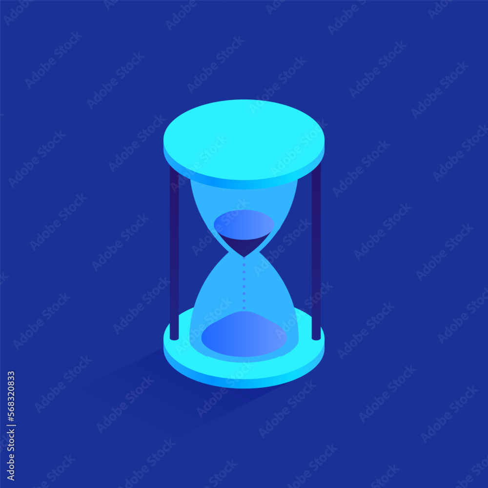 Blue sand hourglass icon in isometric view. Time management, project ...