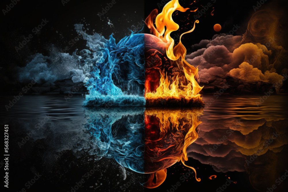 Connection between water and fire as an illustration of elements. lone ...