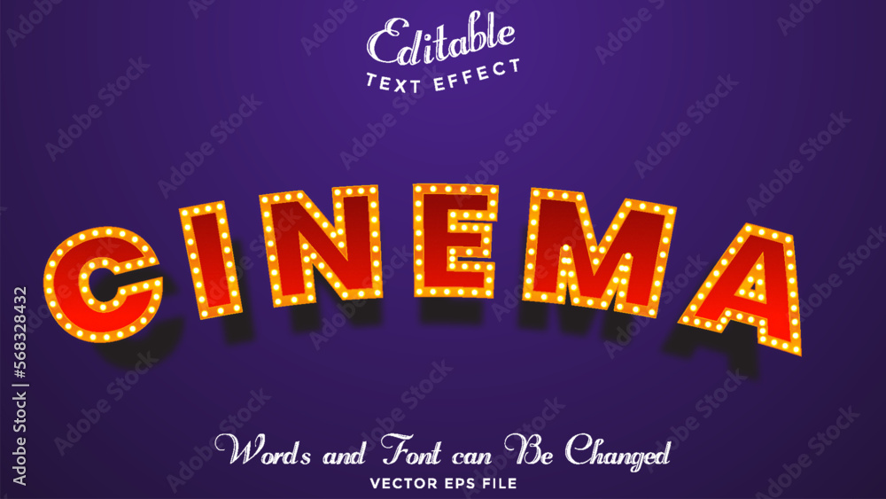 Cinema, editable text effect template,with bolt light effect font style ...