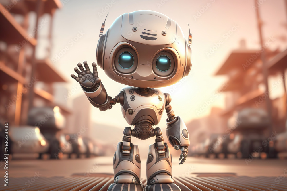 Cute robot helper with artificial intelligence raising hand, Generative ...