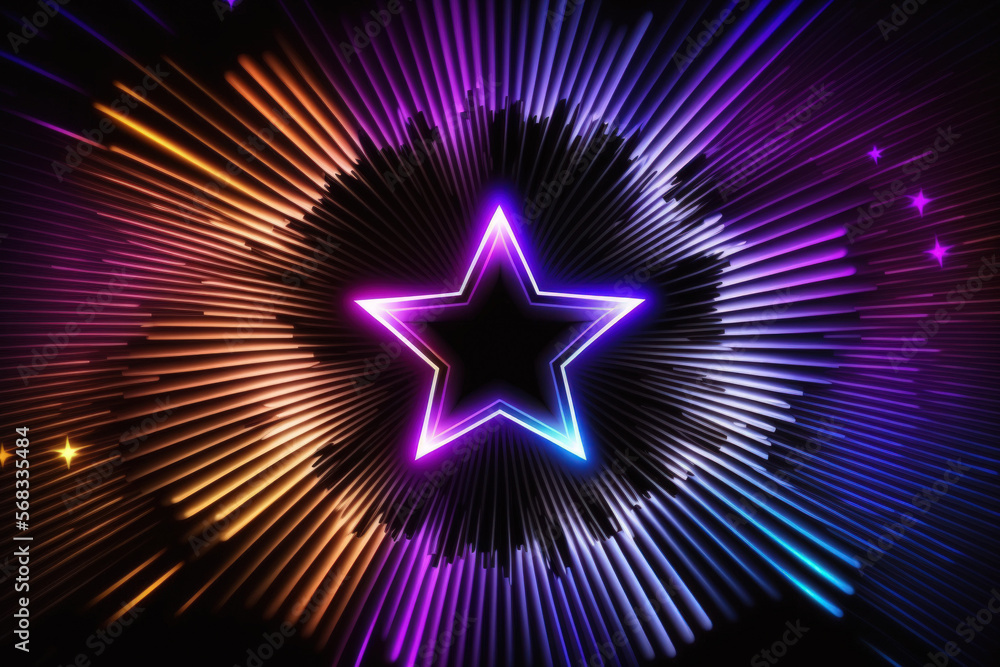 a revolving neon star background on an abstract digital backdrop ...