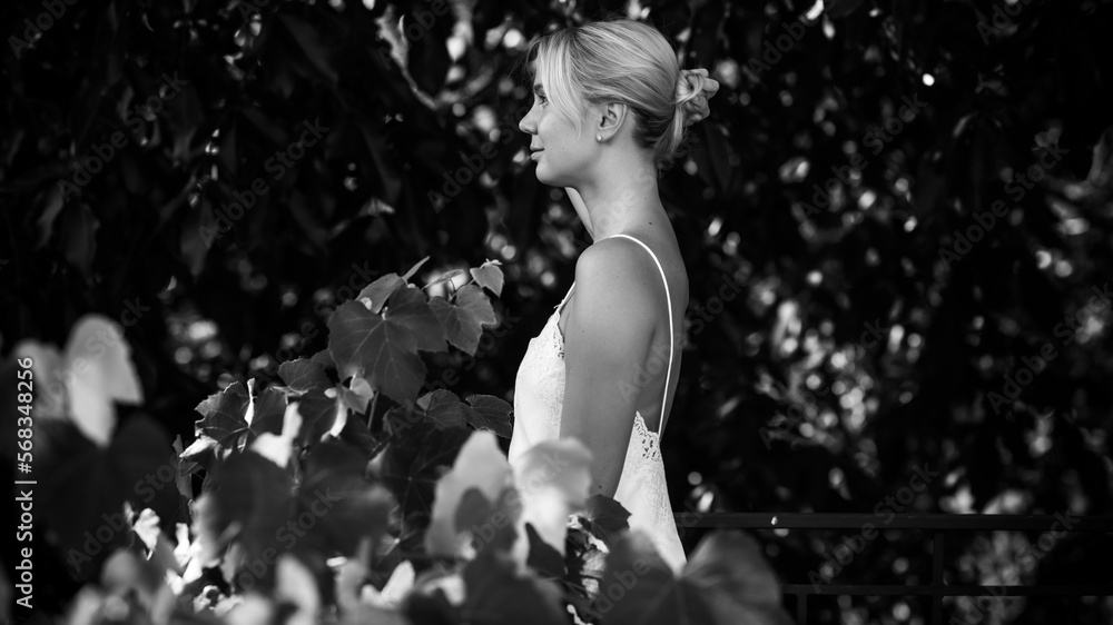 Tender illustration of feminine young lady. Romantic photo woman in ...