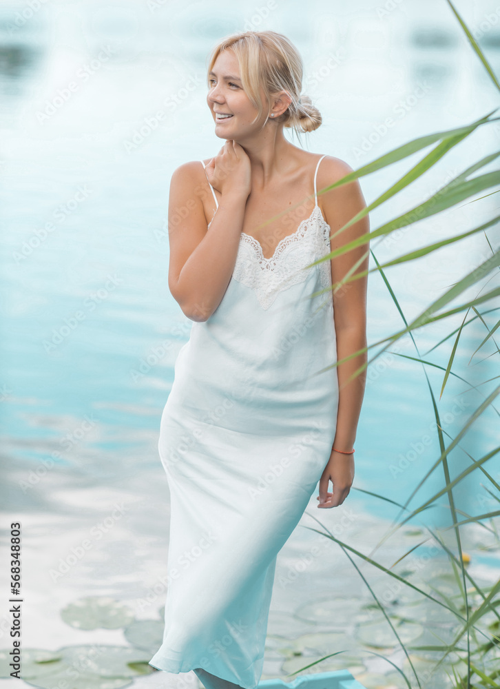 Tender illustration of feminine young lady. Romantic photo woman in ...