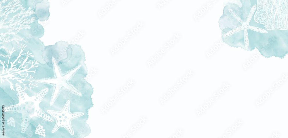 Art sea vector background. Luxury design with starfish, underwater ...