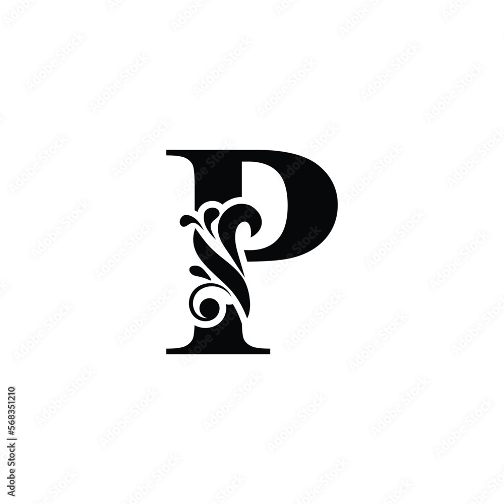 letter P . Black flower alphabet. Beautiful capital letters with shadow ...