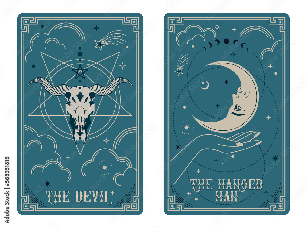 Tarot cards Devil and The Hanged man, Celestial Tarot Cards Basic witch ...