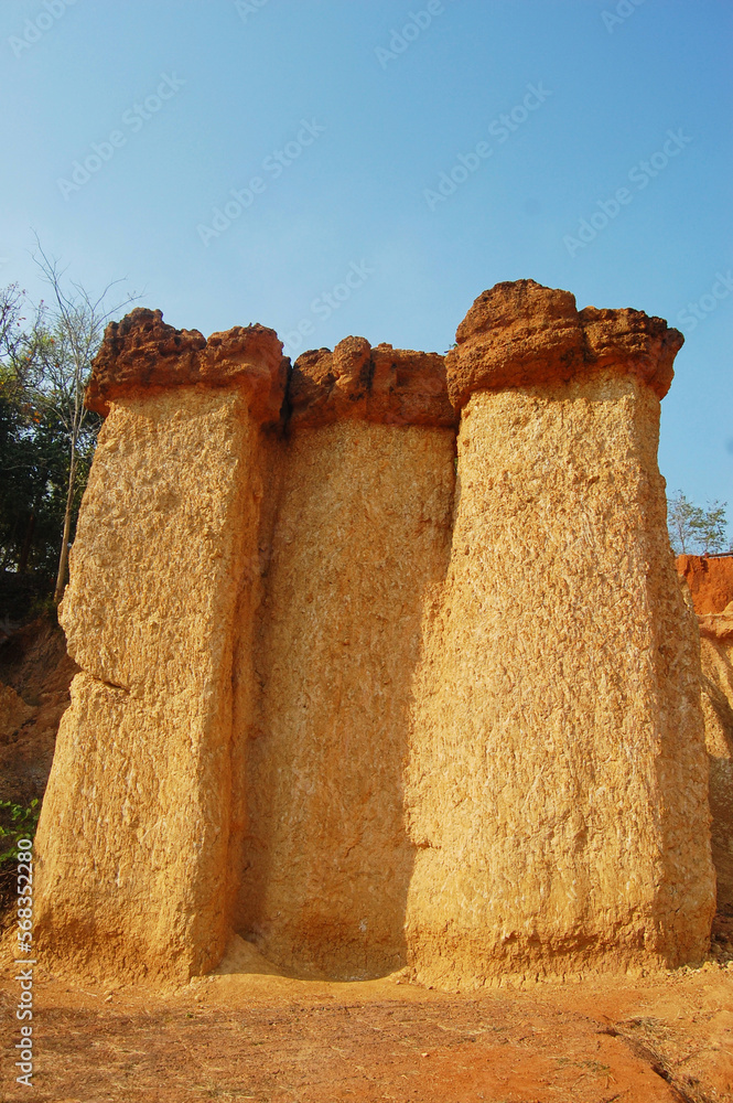 Formation pedestal mushroom rocks of Phae Mueang Phi Forest Park ...