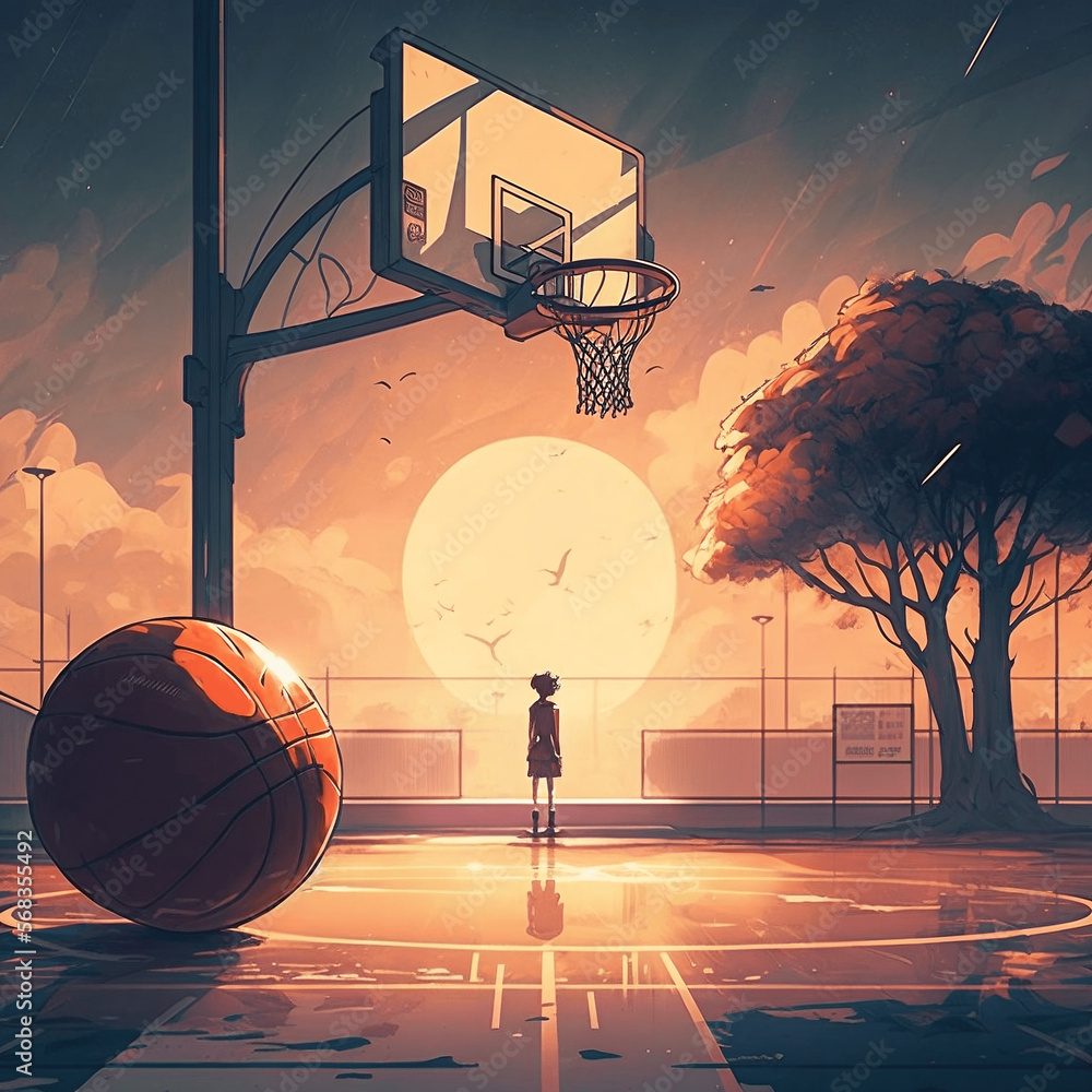 Basketball court in summer in anime style Stock Illustration | Adobe Stock