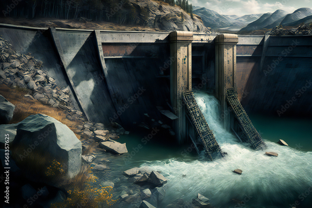 Damaged dam, natural disasters, water floods,ai generated Stock ...