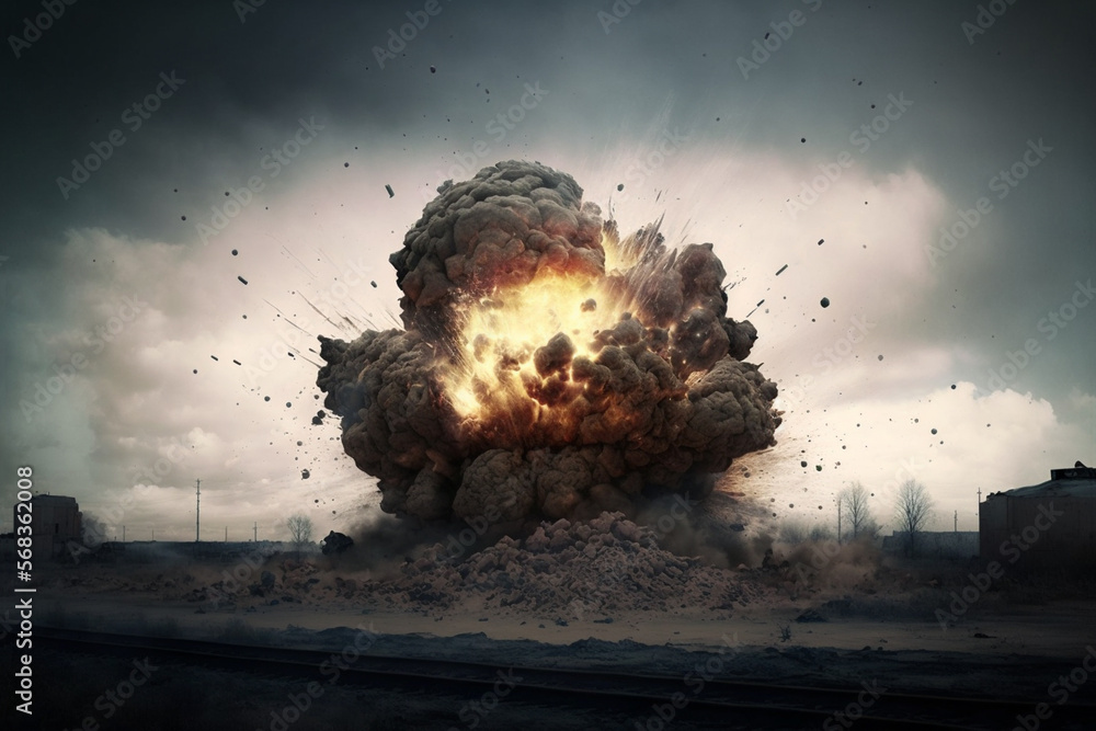 the explosion of an artillery shell in the war, created by a neural ...