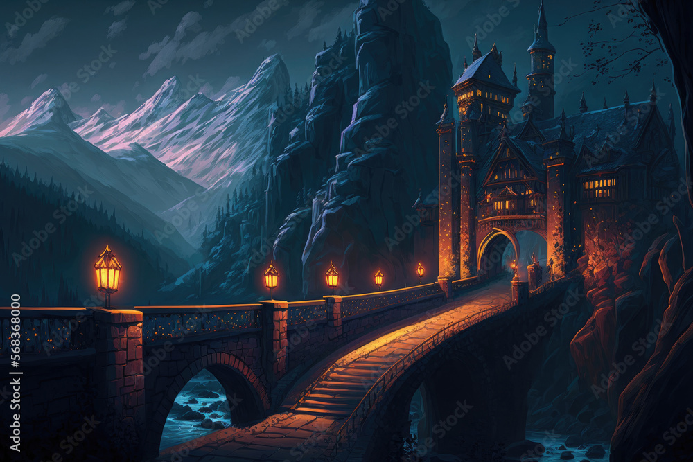 Photo & Art Print a medieval bridge in the mountains leading to a ...