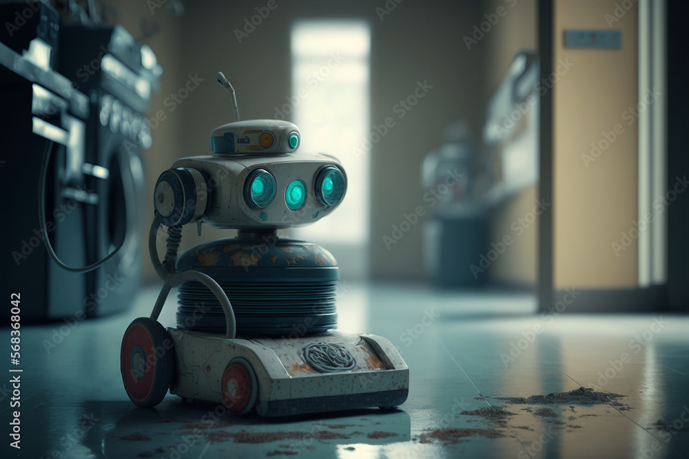 cleaning robot, created by a neural network, Generative AI technology ...