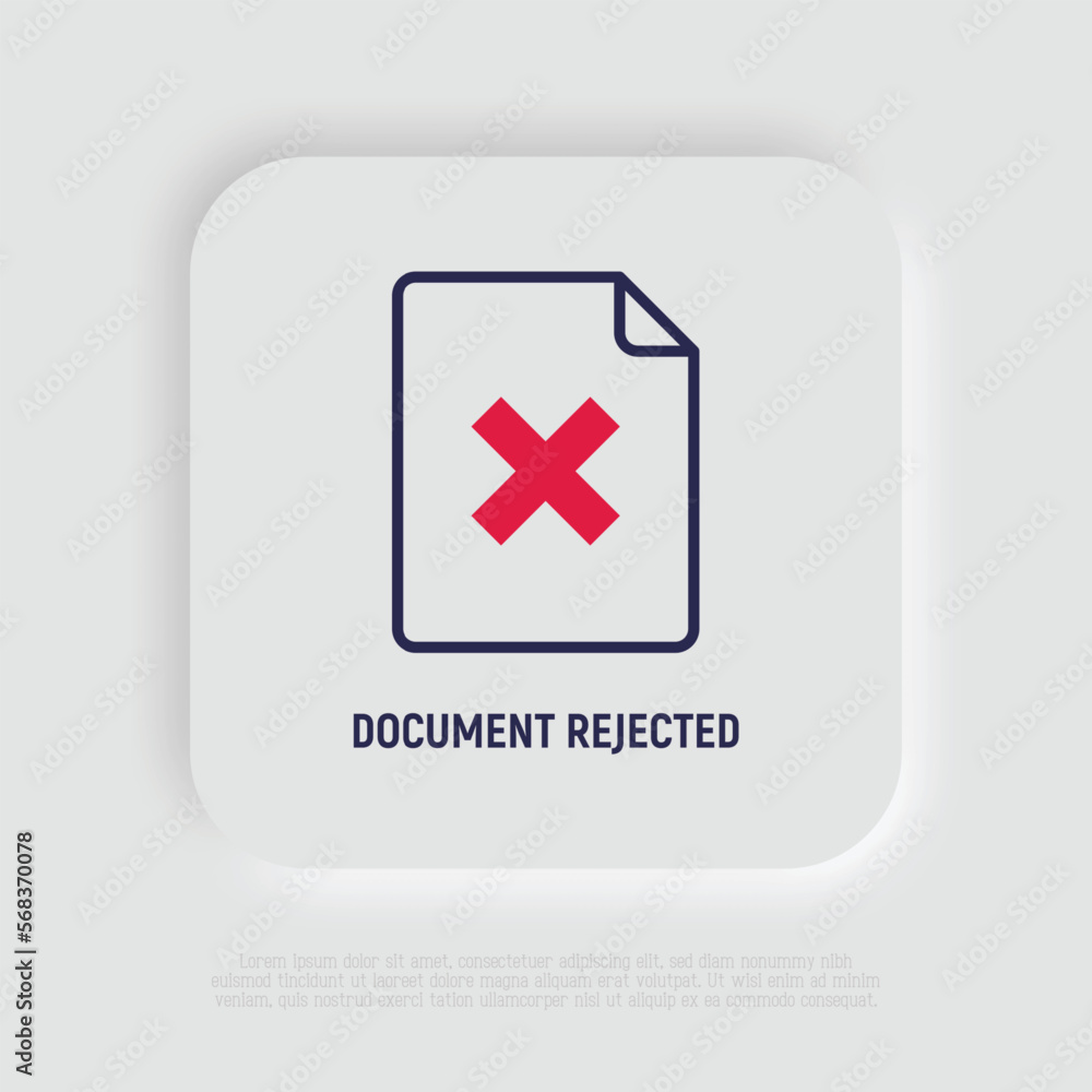 Document rejected: sheet with cross mark. Thin line icon. Modern vector ...