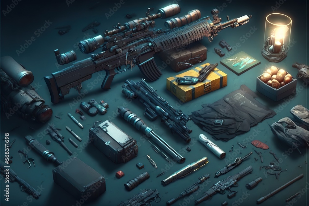 Weapons stash of military grade weapons. 3d rendering Stock ...