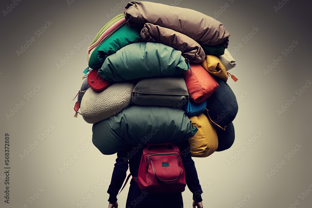 woman carrying many bags, concept of Carrying a Burden and Overburdened ...