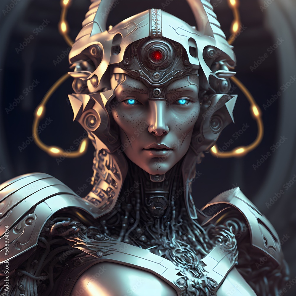 Mythological robot marble statue with diamond elements marble cyborg ...