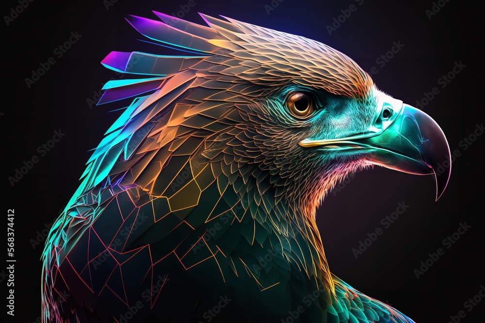 Filipino eagle. neon style, polygon style, geometric style, cartoon ...