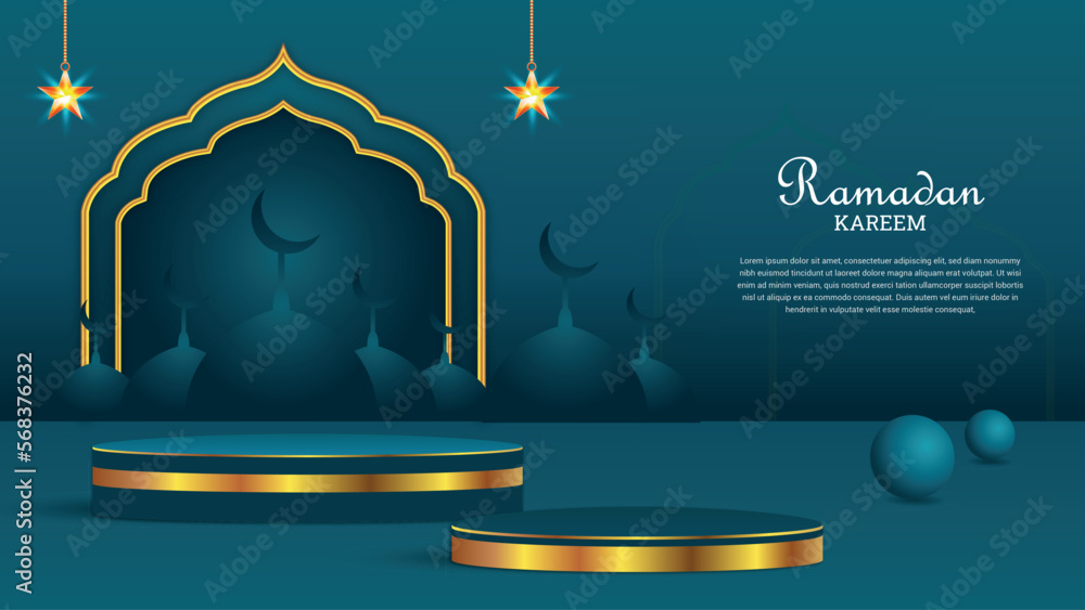 Islamic product display mock up on blue pastel background. Podium ...