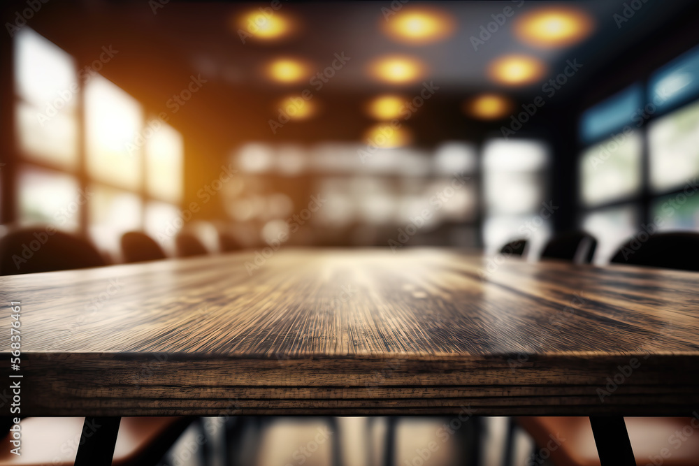 empty table top with blurry background of an office meeting room, ai ...