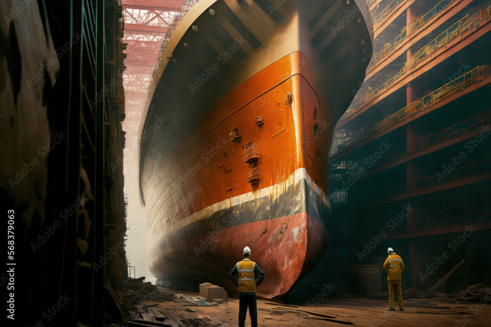 The bulk carrier's general cargo ship's hull is being repaired and ...