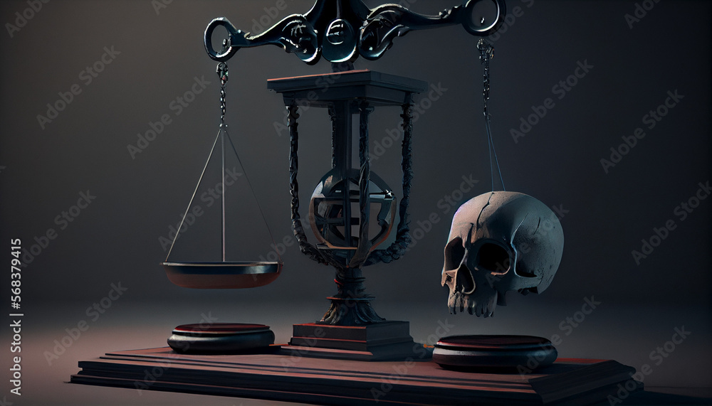 Scales of justice with skull, death penalty concept. Generative AI ...