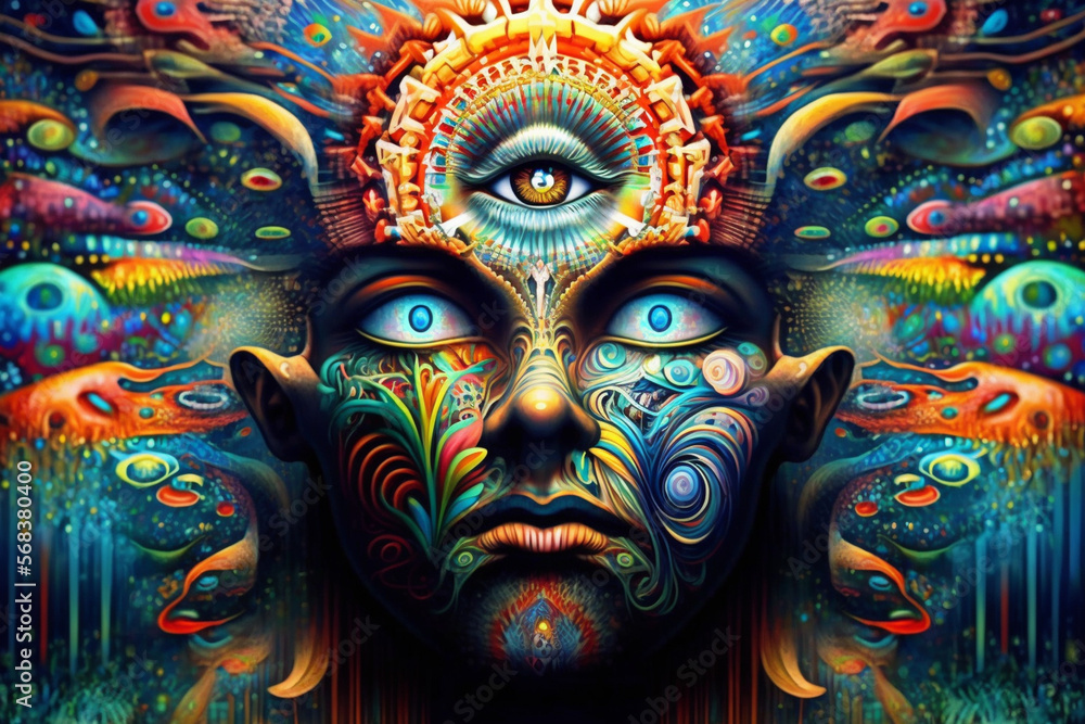 Psychedelic trip. DMT effect. A beautiful bright picture . A bright ...