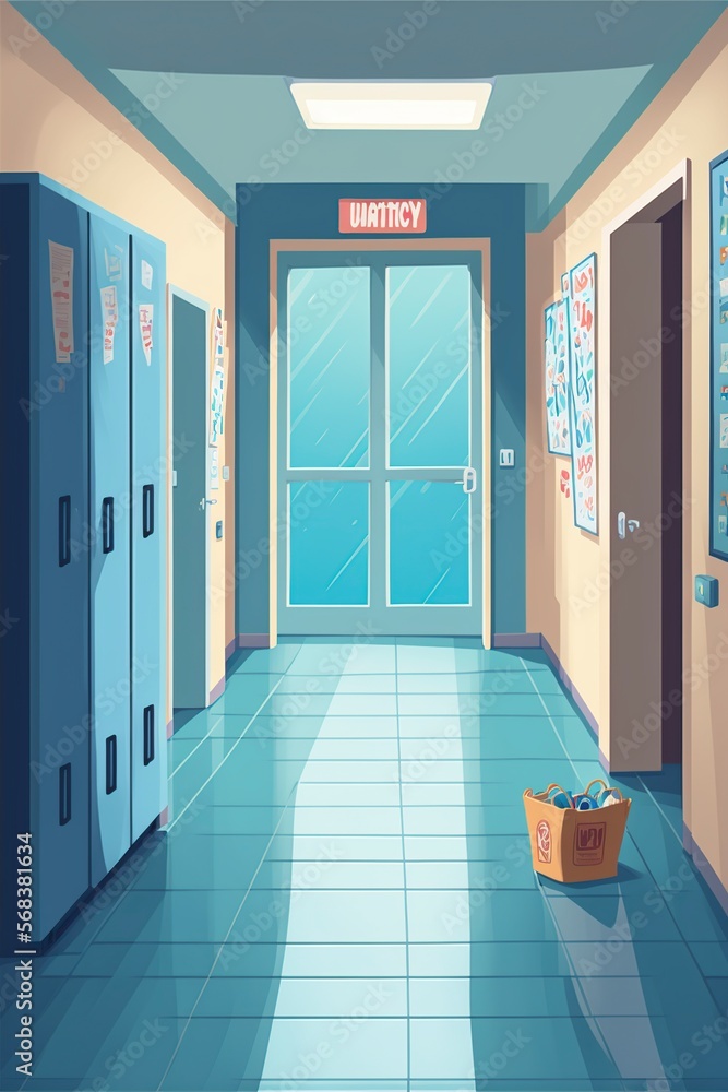 cartoon illustration, empty school corridor with lockers,generative ai ...