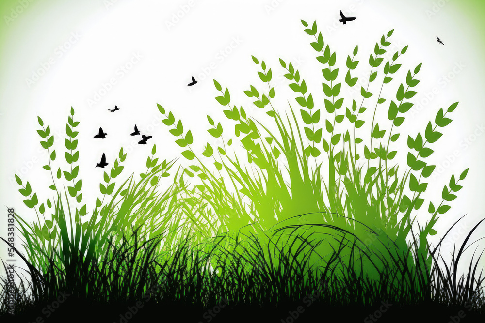 Spring lawn with green grass and a white backdrop. Illustration in form ...